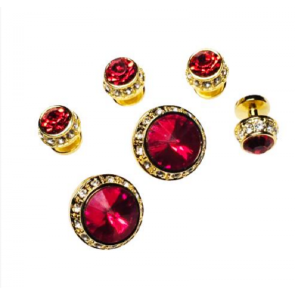 Ruby Red Cufflink and Stud Set Gold Trim